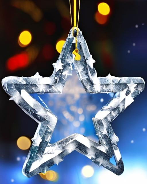 Illuminated icy star Christmas ornament, glowing, sh...