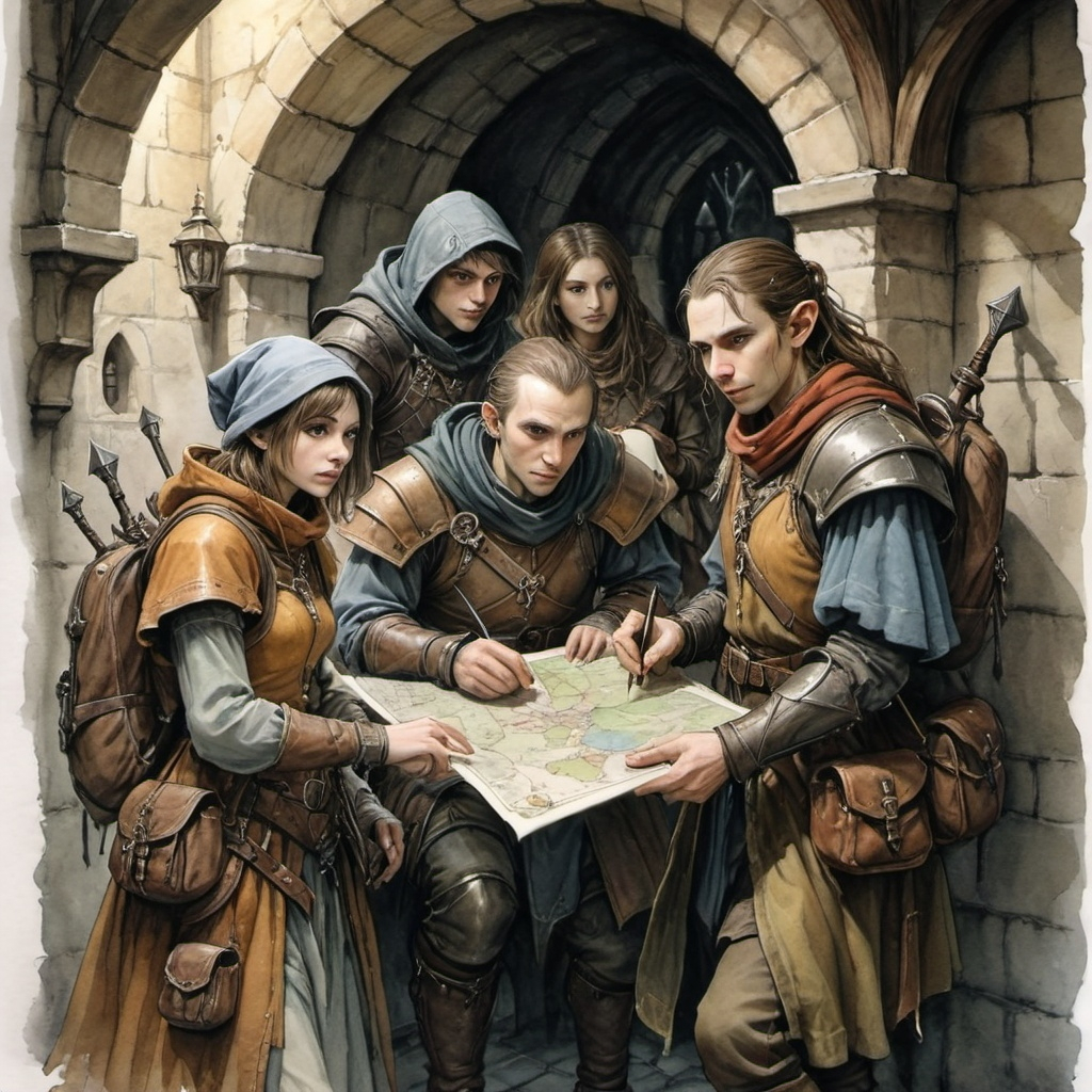 detailed watercolor and pencil painting, (diverse fa...