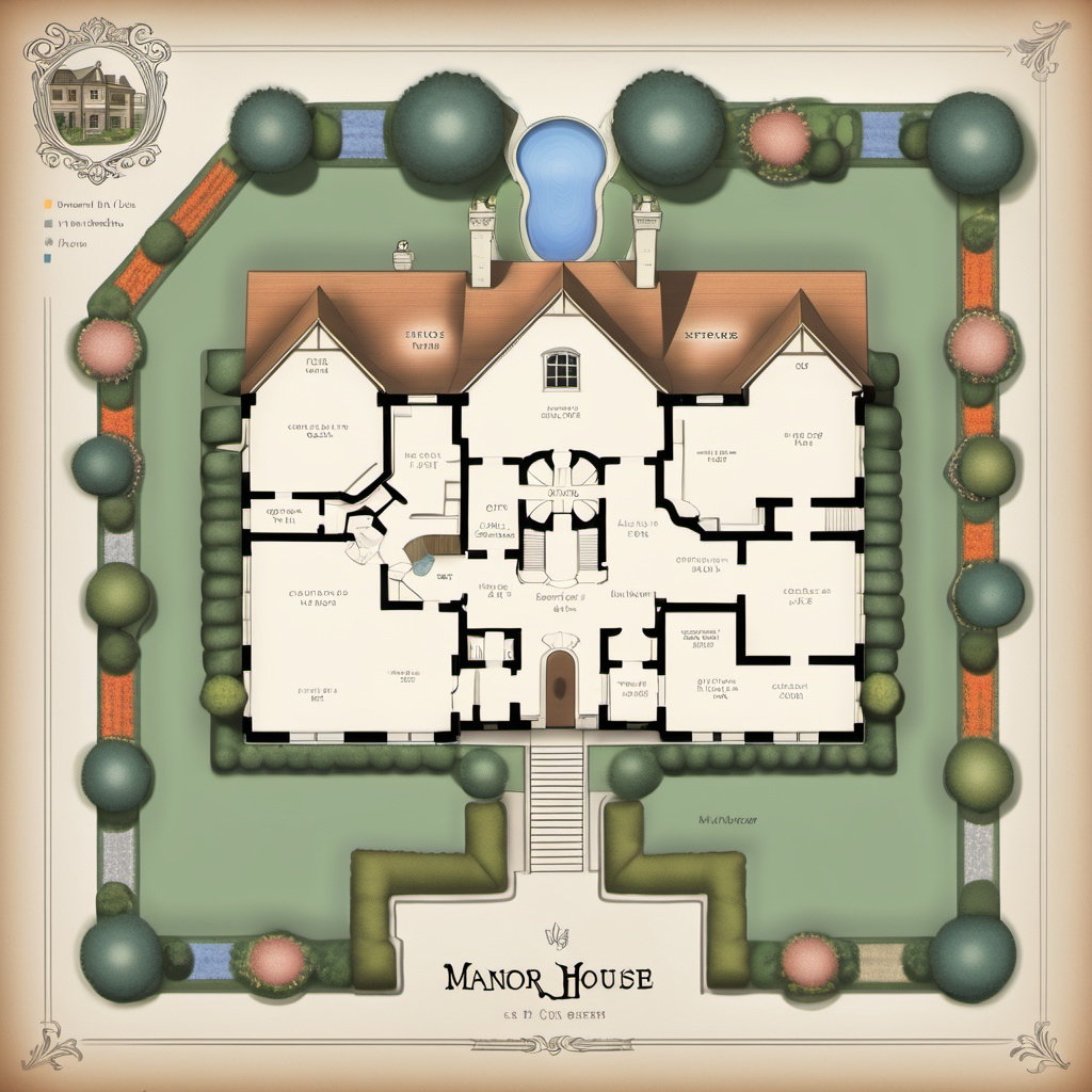 Manor house map 2 stories and garden