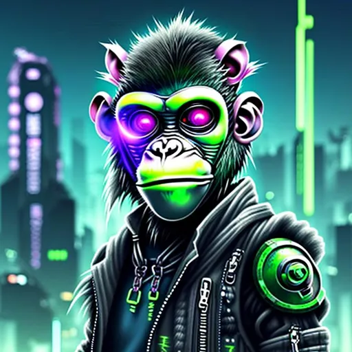Create a toxic looking cyber punk space monkey