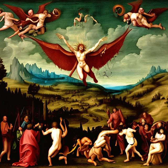 satan tried to kill me in renaissance style landscap...