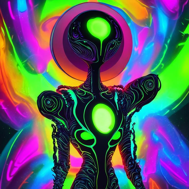 Hypnotic illustration of an Alien, standing characte...