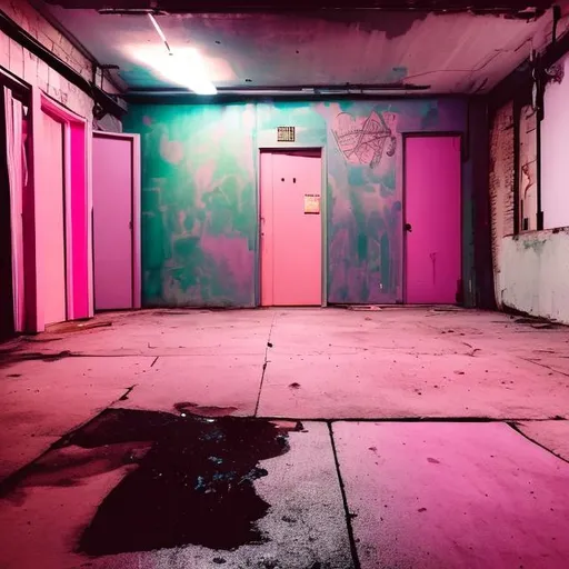 Liminal space, backroom, pools, pink colors, fear, c...