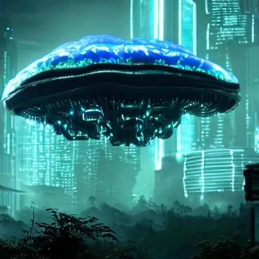 tron legacy cyberpunk 2077 zeppelin flying over blad... | OpenArt