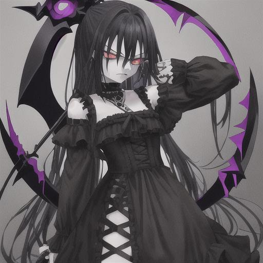 evil mad angry girl 17 emo gothic black gold scythe... | OpenArt