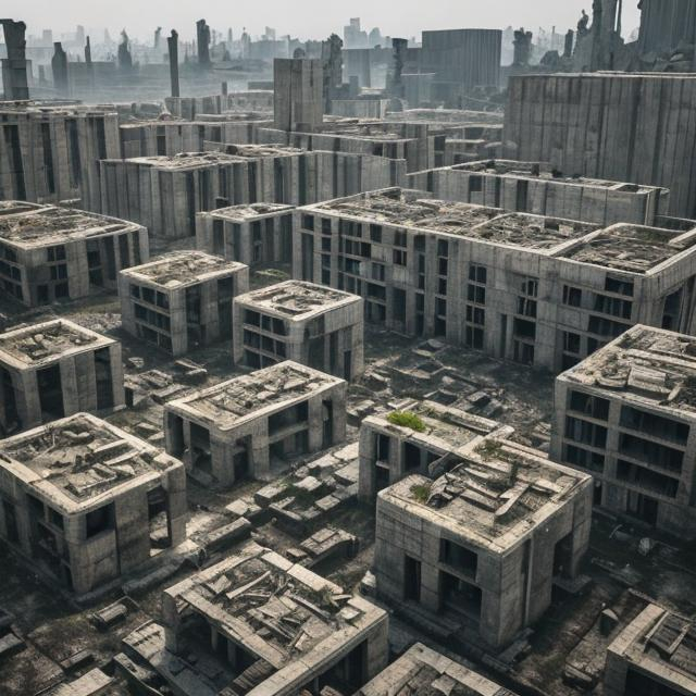 dystopian large buildings of stone and concrete in t...