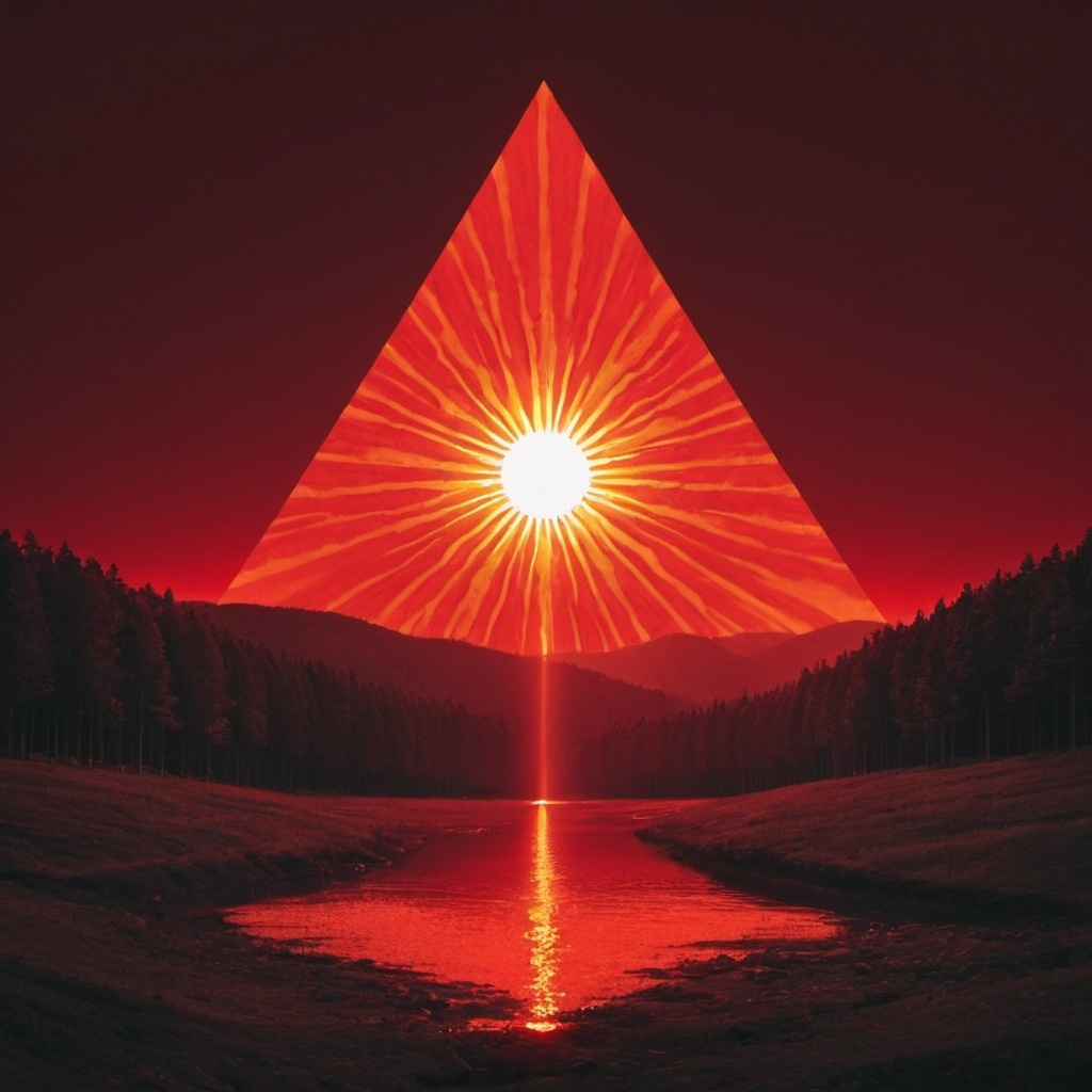 an inverse triangular sun that is red and emits red...