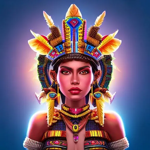 An ornate Aztec Queen, full body, statuesque, huge f... | OpenArt