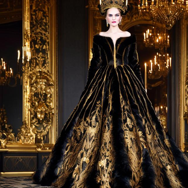 black and gold fur, royal gold crown, royal fur blac...