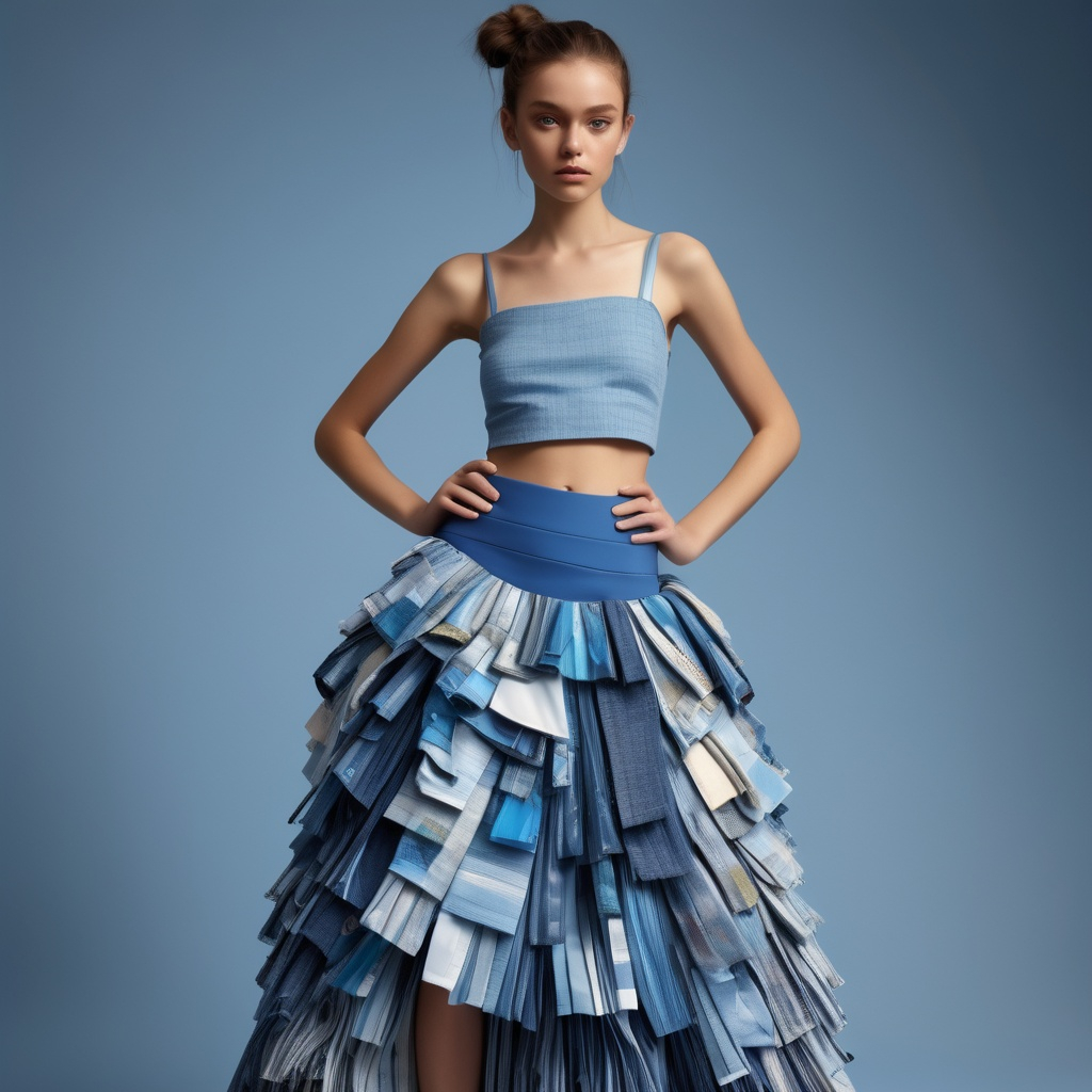 A hyperrealistic girl in a two-piece suit with a lon...