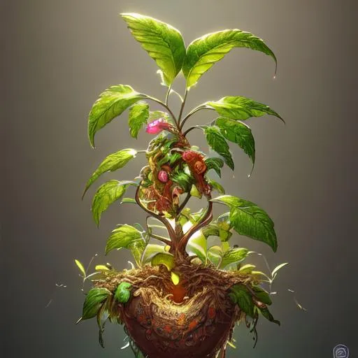 Digital art of a seedling growing out of a seed, gro...