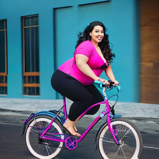 obese curvy cute mother trying her best to ride a bi... | OpenArt