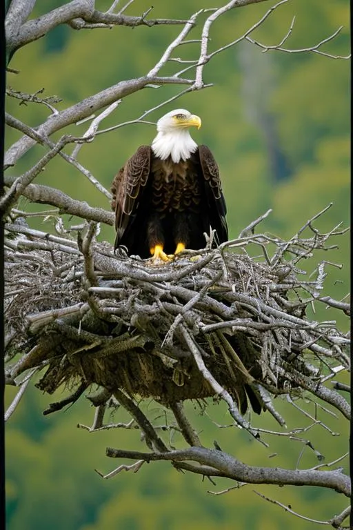 Picture of a bald eagle nesting feeding it's young,... | OpenArt