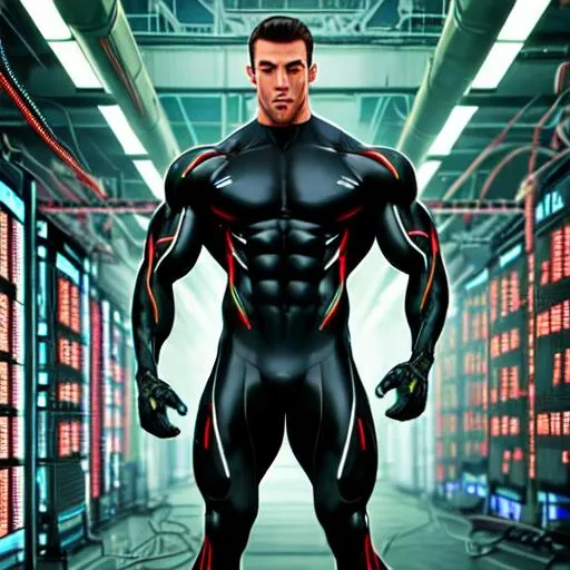 (full body shot) of a masculine android spy bodybuil... | OpenArt