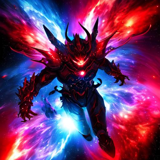 A demon destroying a galaxy with 4 arms,red eyes,gho...