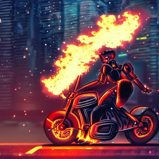 GhostRider from marvel on a flaming tron motorcycle... | OpenArt