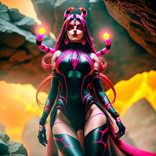 Arakna is a spider hybrid woman with six arms, whose... | OpenArt