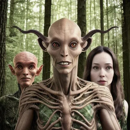 one alien with two heads, one man and one women head...