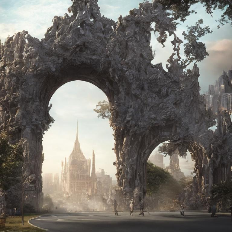 Tory Gate from the future, beautiful, cinematic