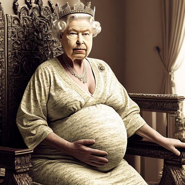 Queen, pregnant, huge belly, bare belly, showing off... | OpenArt