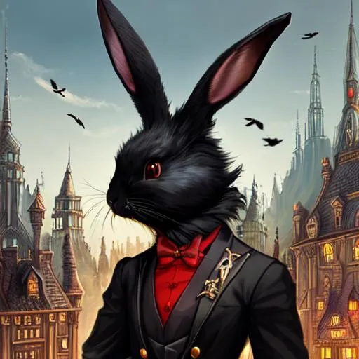 fantasy anthropomorph ((black rabbit)), fantasy city... | OpenArt