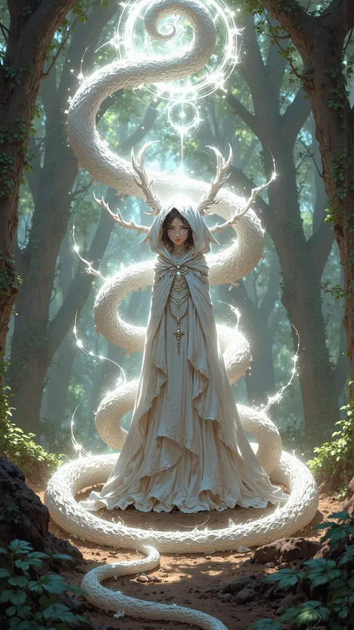 ((small magical creature)). ((completely white snake...