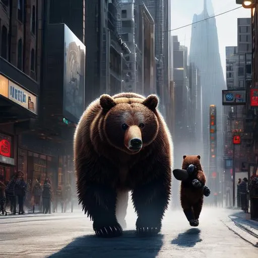 Epic painting of a robotic bear mauling people in th...