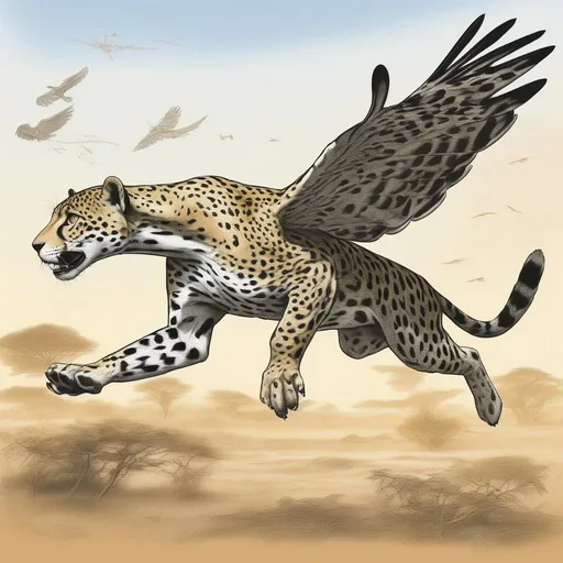jaguar with the wings of a peregrine falcon running...