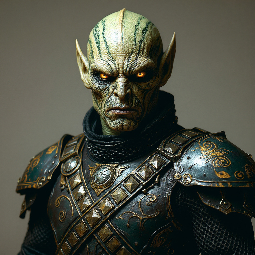 photograph of an alien male character dressed in ela...