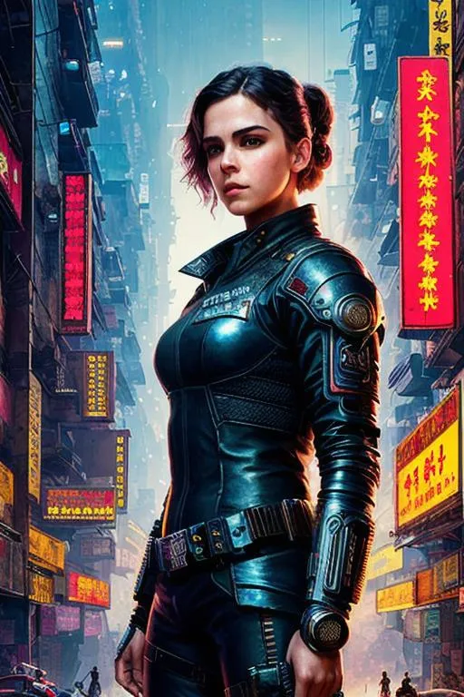 Beautiful cyberpunk girl in elaborately Detailed kow...