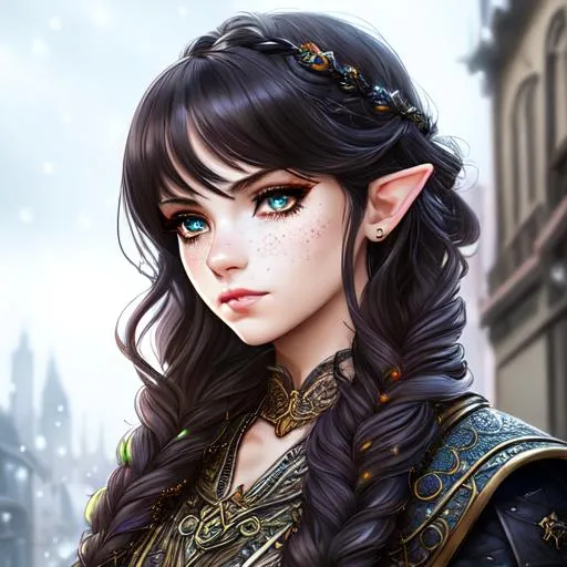 Pretty snow elf girl black hair | OpenArt