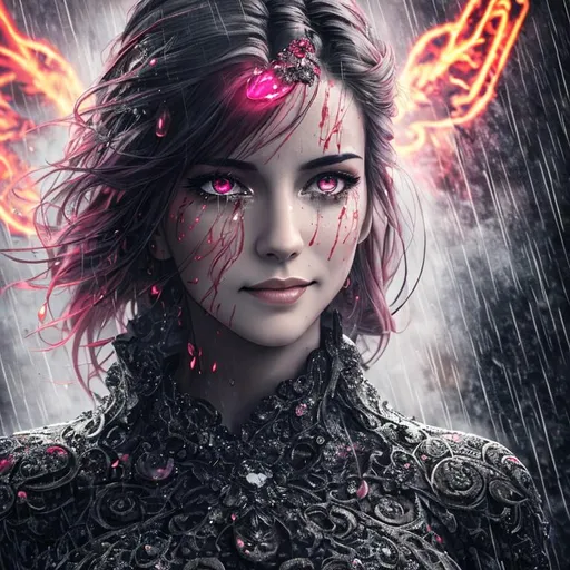 masterpiece,smiling and crying,tears,blood spits in...