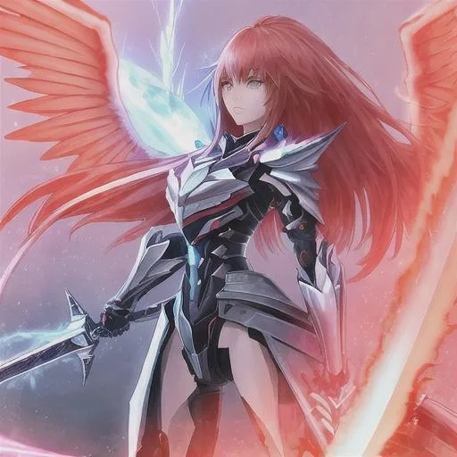 butiful electric girl x ray giant sword armour red t...