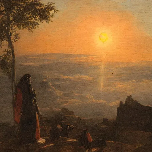 A summer sun rising above a holy one and the head of...