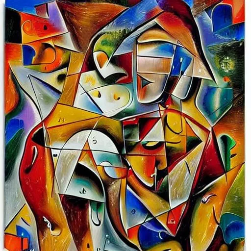 A abstract cubism Michaelangelo style painting mixed...