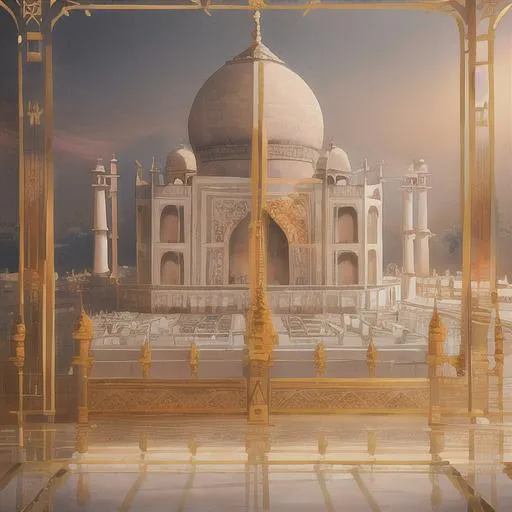 A landscape of Taj Mahal , (( gold , silver and diam... | OpenArt