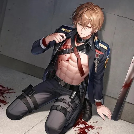 Caleb as a police officer in a gunfight bullets flyi... | OpenArt