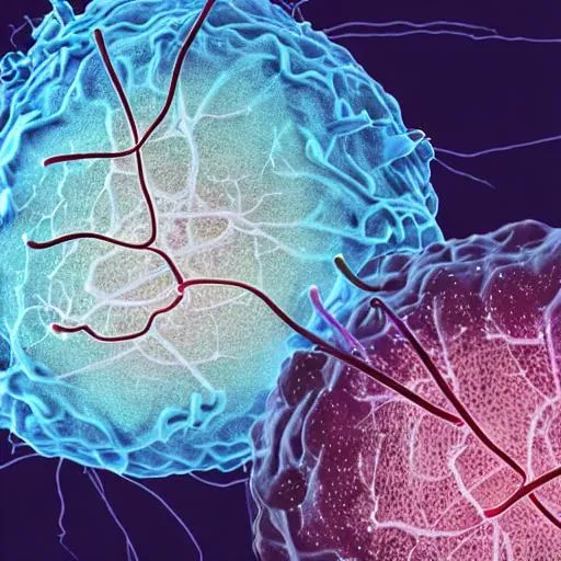 2 neuron cells interacting with each other they are...