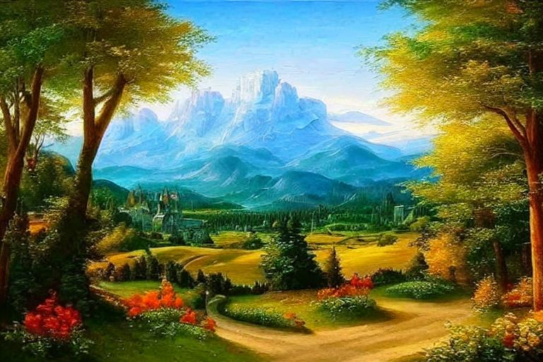realistic medieval oil painting of beautiful scenery | OpenArt