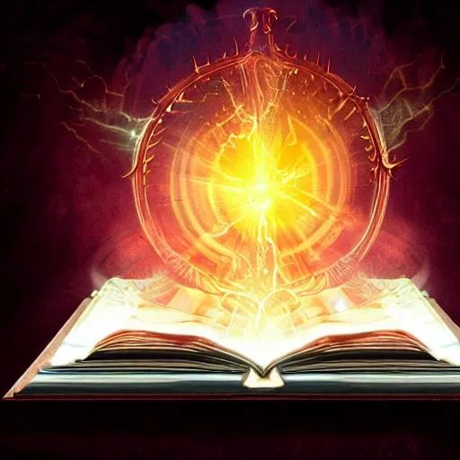 archaic magic tome thrusting open with magical energy | OpenArt