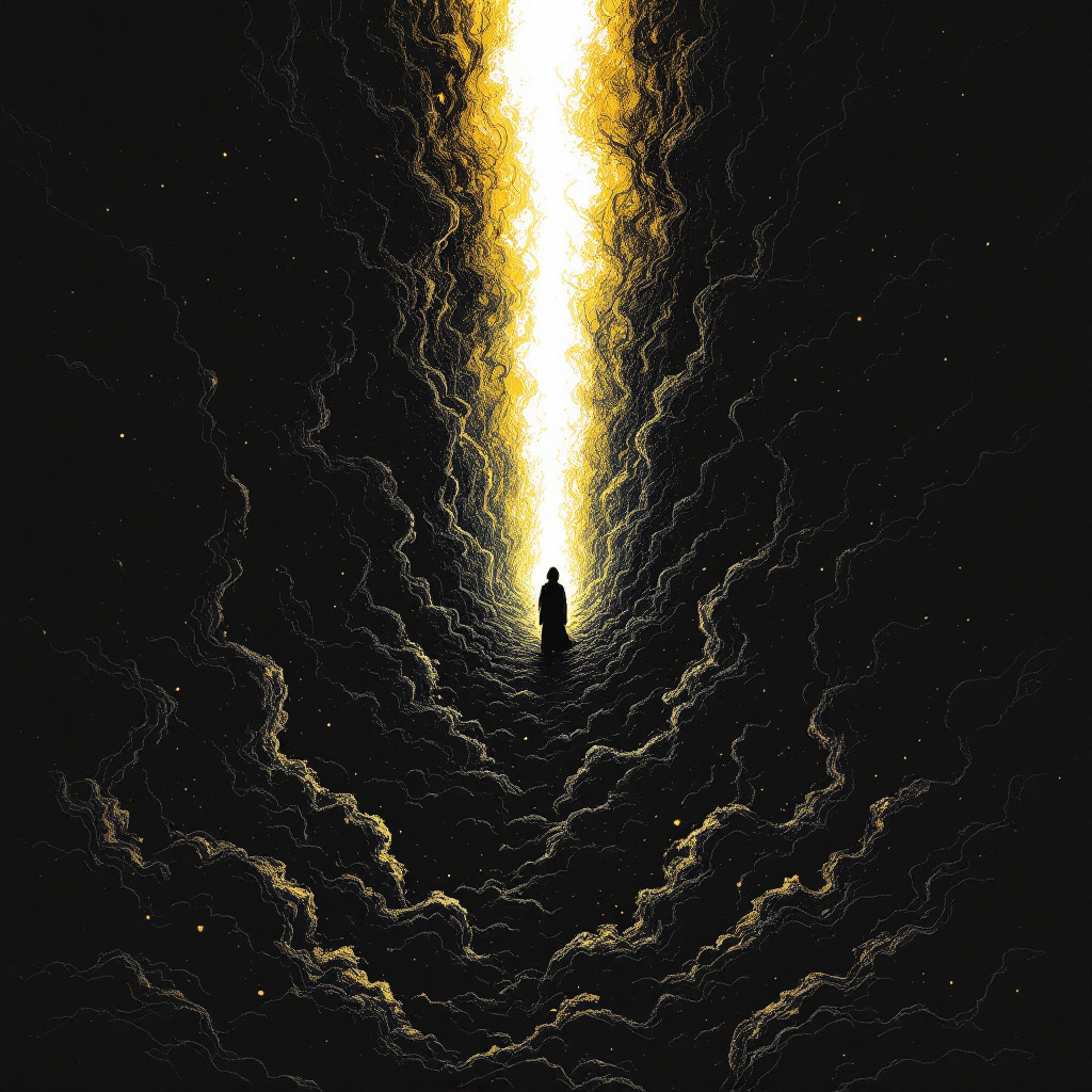 line ink representation of darkness being split open...