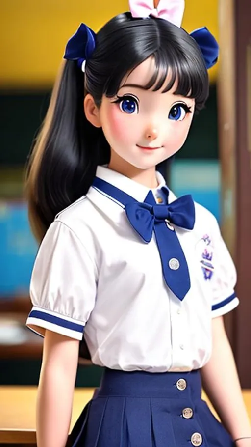 The girl is dressed in a school uniform, which consi... | OpenArt