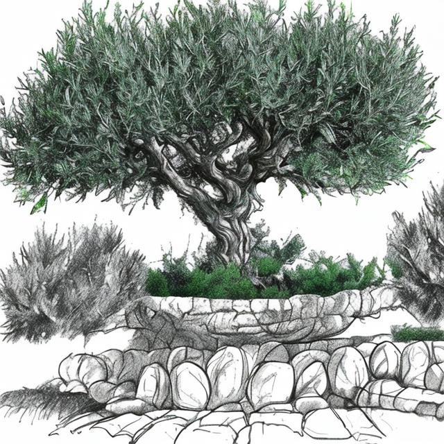 Draw a wonderfully huge olive tree . it is green col...