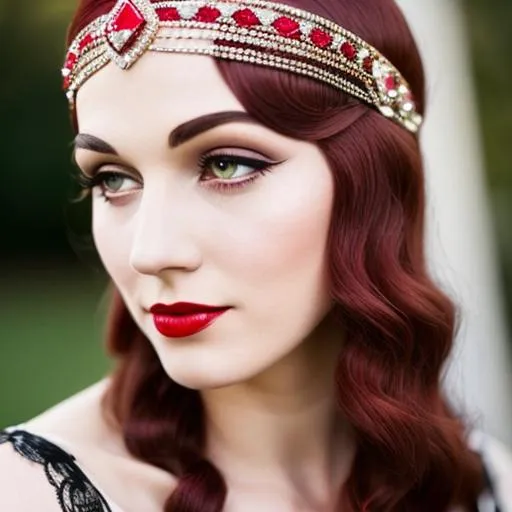 1920s flapper with very long red hair and a diamond... | OpenArt