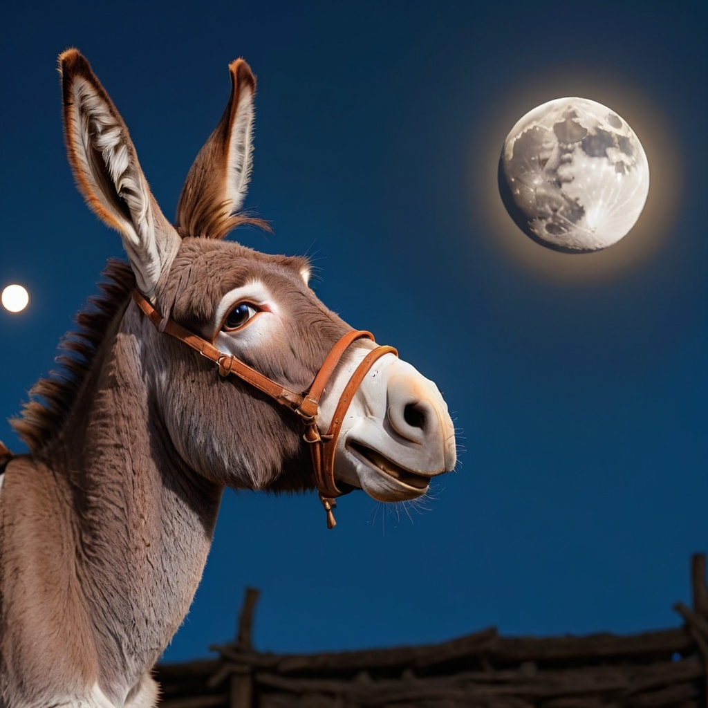 Donkey looking at the moon