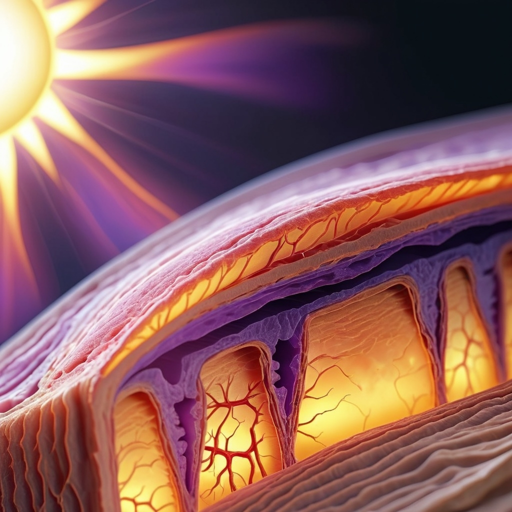 The sun emitting ultraviolet rays on human skin, med...
