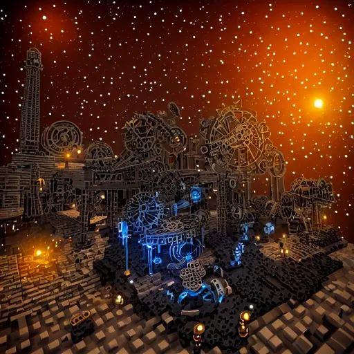 voxel art, steampunk, dark colors, sparkling night,... | OpenArt