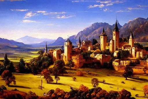 realistic medieval oil painting of beautiful scenery | OpenArt