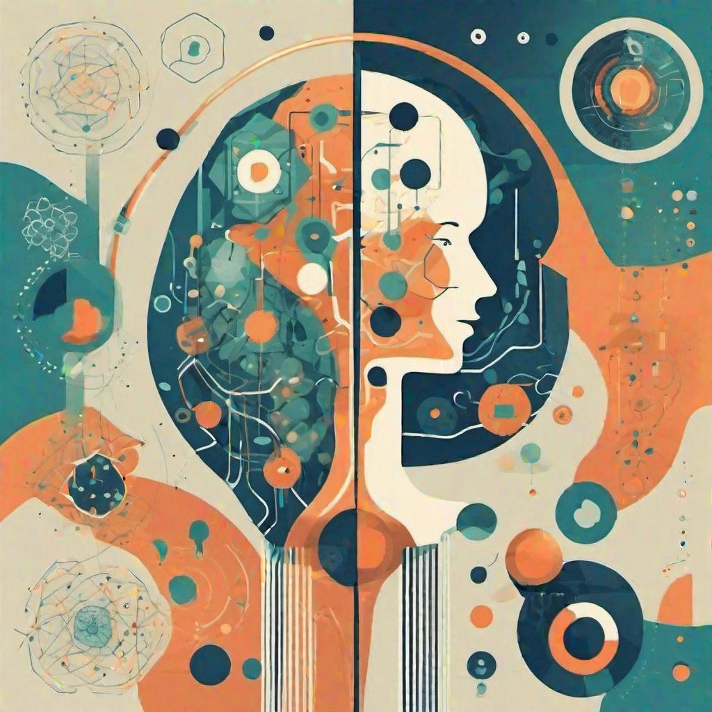 Design an abstract portrayal of AI and human symbios...