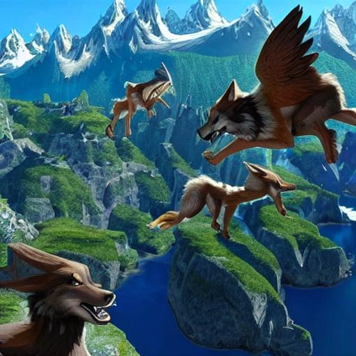 flying wolves that fly to the mountain where the for... | OpenArt